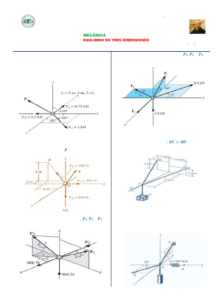 Equilibrio de Fuerzas en 3D: Ejercicios | PDF | Ingeniería mecánica
