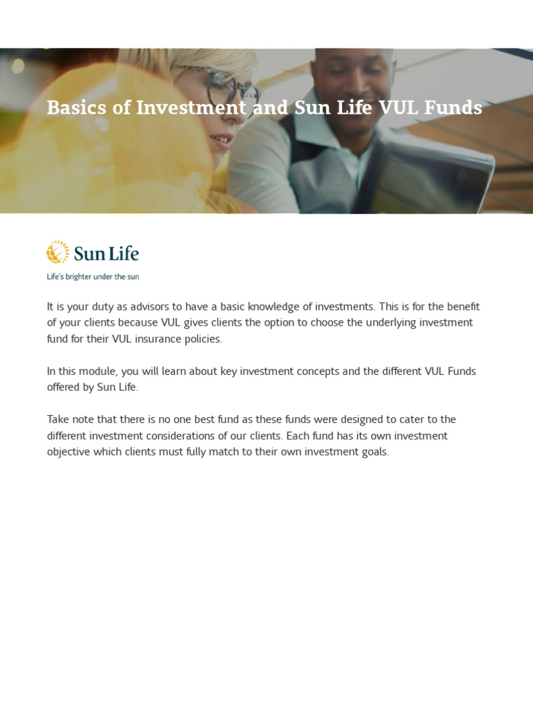 Basics of Investment and Sun Life VUL Funds | PDF | Investing | Mutual ...
