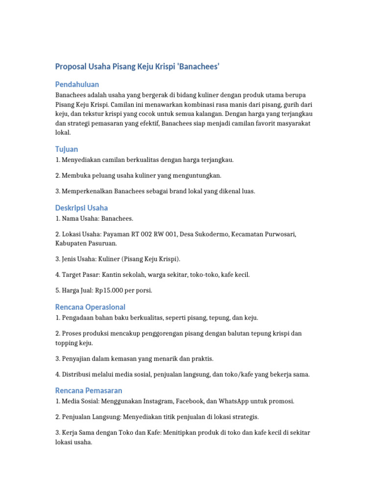 Proposal Usaha Banachees Updated v2 | PDF
