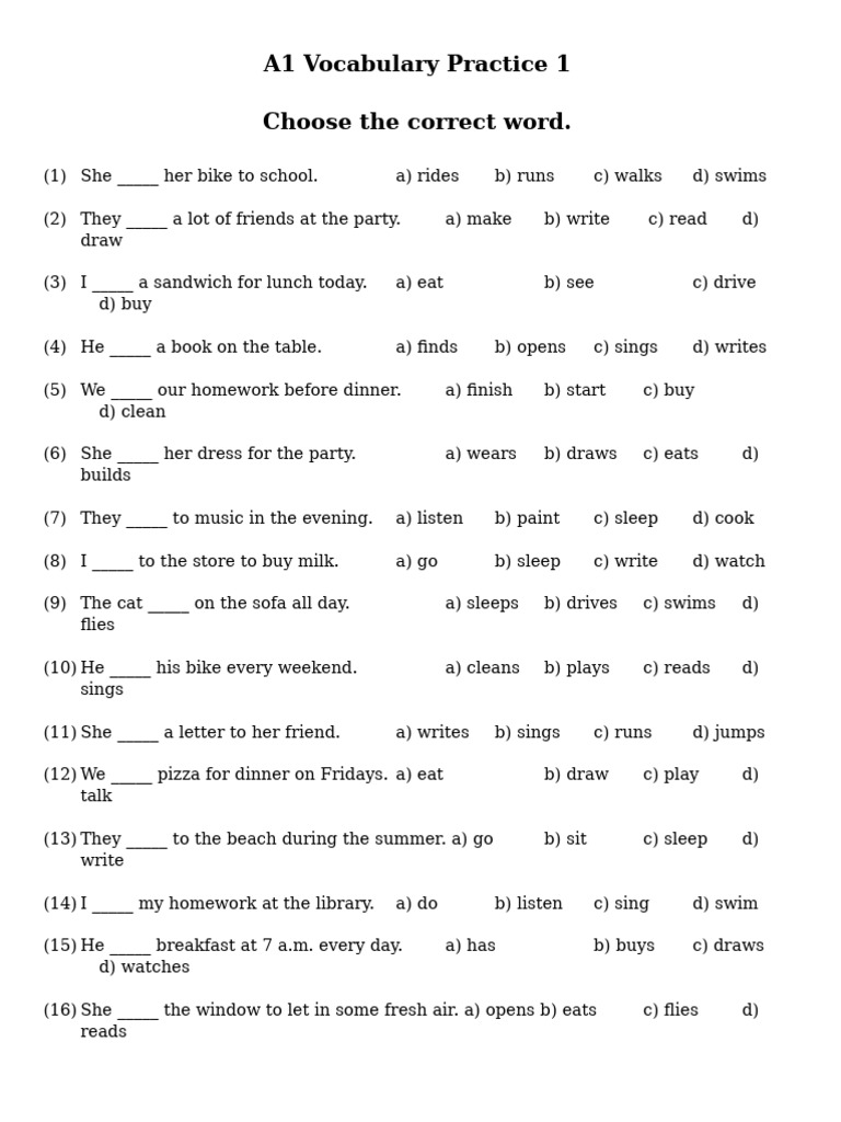 A1 Vocabulary Practice 1 | PDF