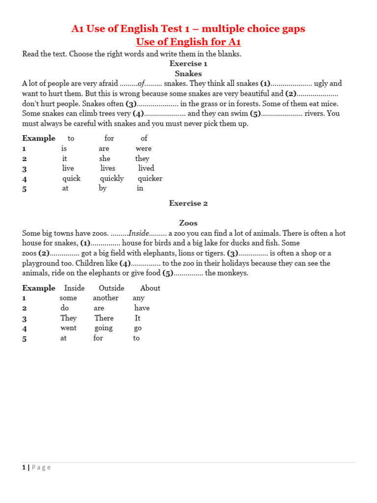 A1 Use of English Multiple Choice Tests | PDF | Dolphin | Pet