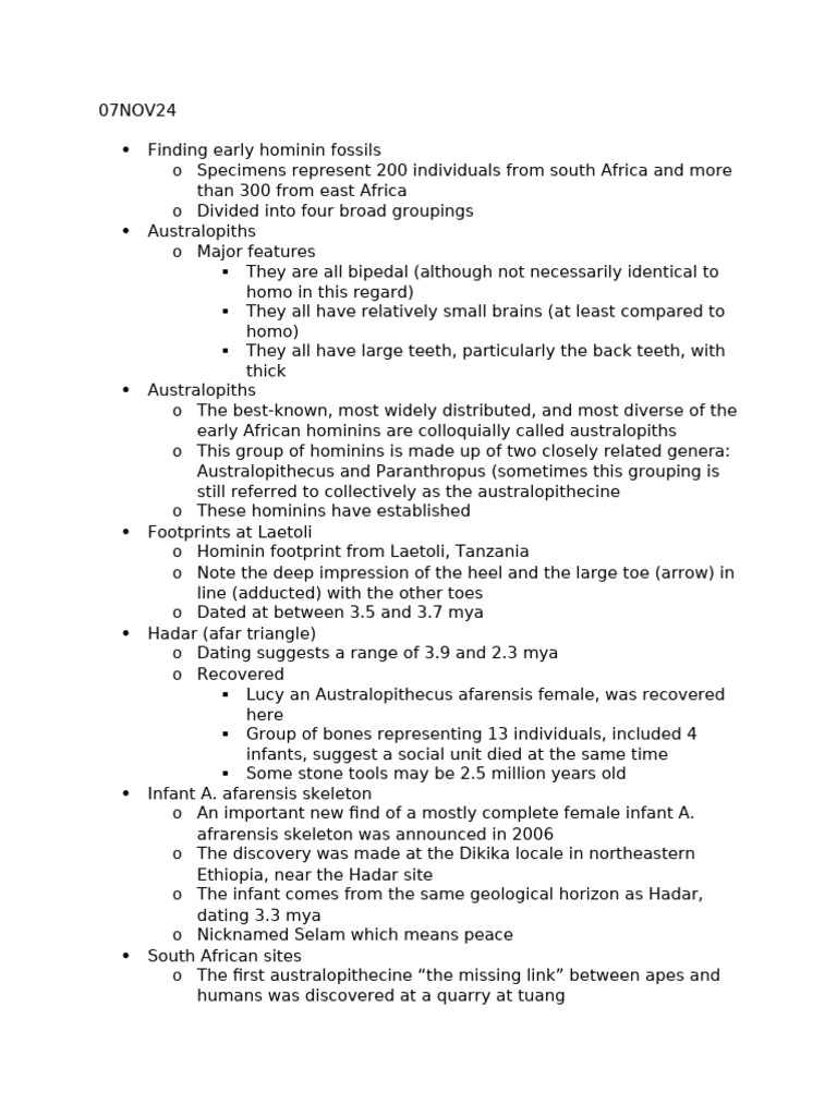 07nov24 Pdf Paleoanthropology Hominini