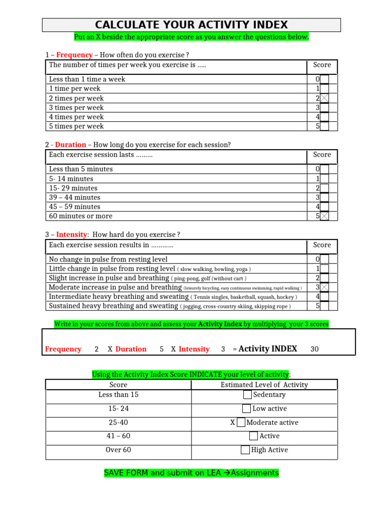 Calculate Activity Index | PDF | Physical Exercise