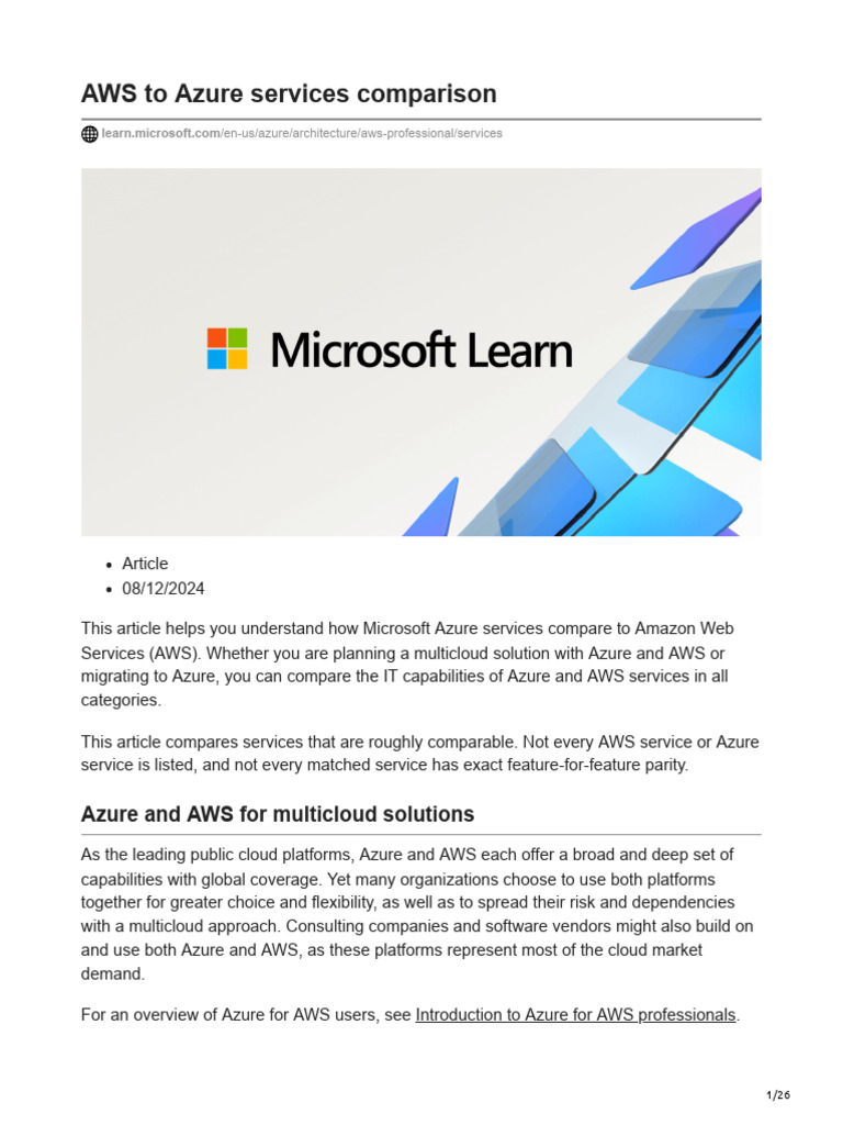 Azure vs AWS: Service Comparison | PDF | Microsoft Azure | Cloud Computing