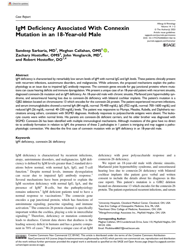 IgM Deficiency and Connexin Mutation Case | PDF | Antibody ...