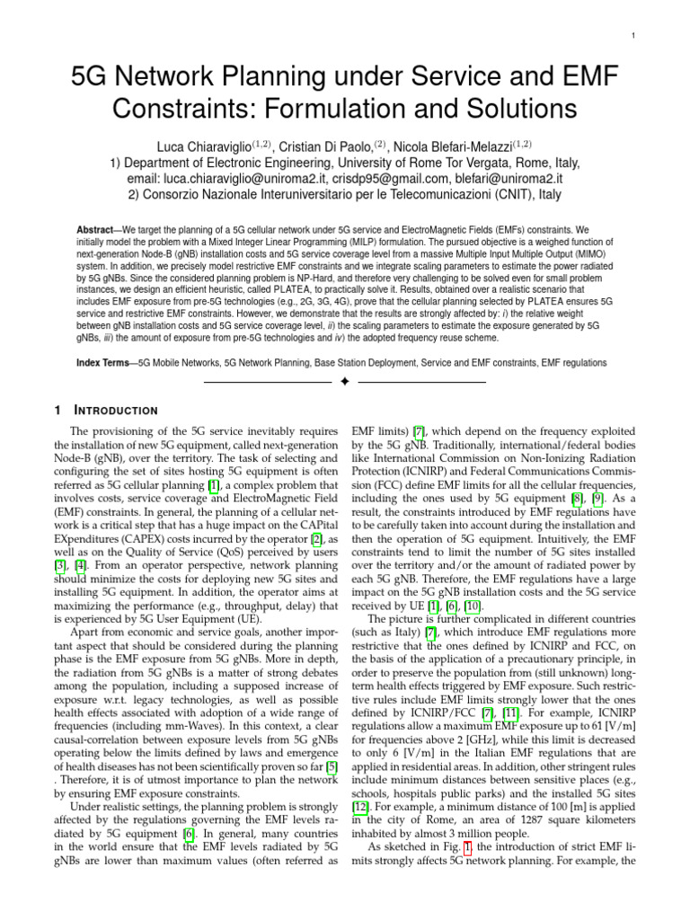 5G Network Planning Under Service and EMF Constraints: Formulation and ...