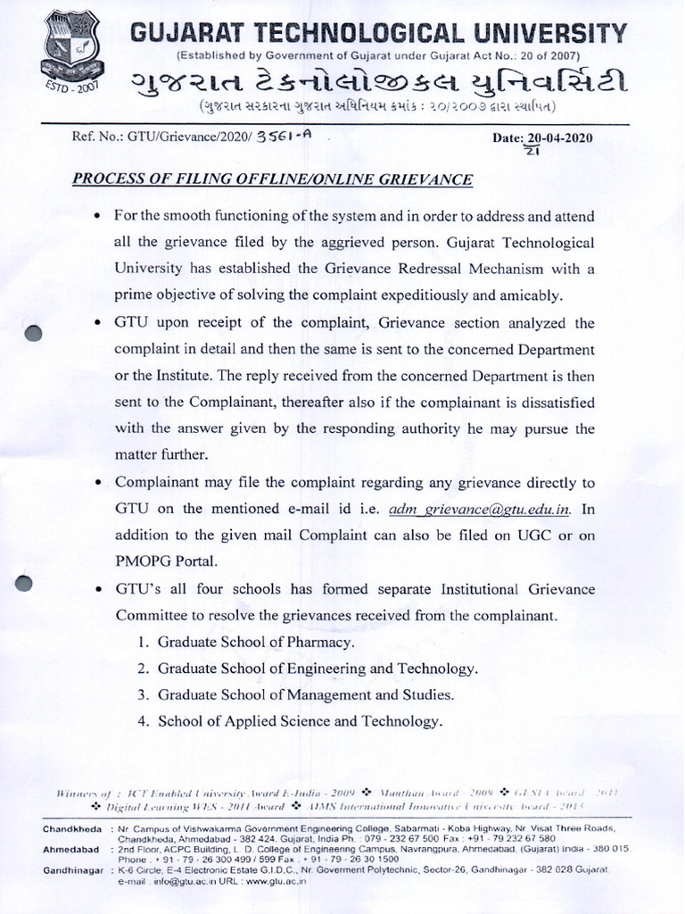 Sop For Student Grievance Cell - 526754 | PDF