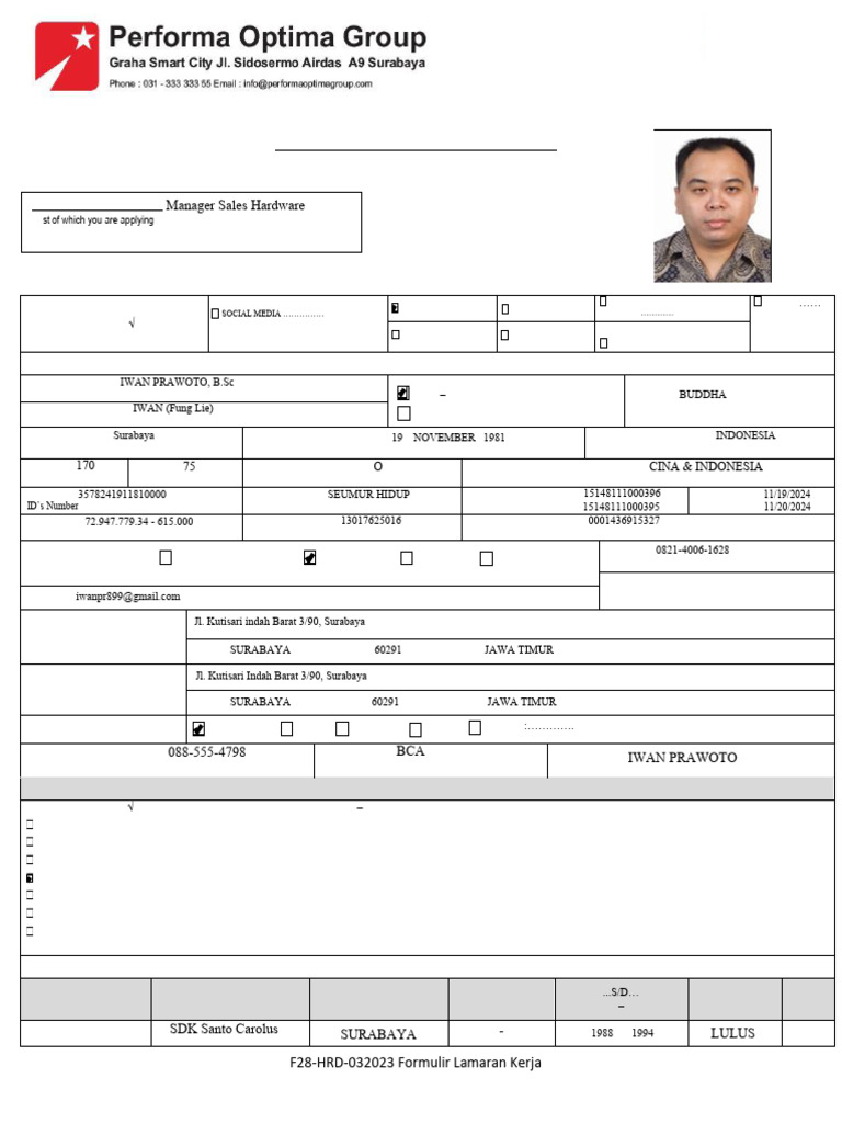 F28-HRD-032023 Formulir Lamaran Kerja | PDF