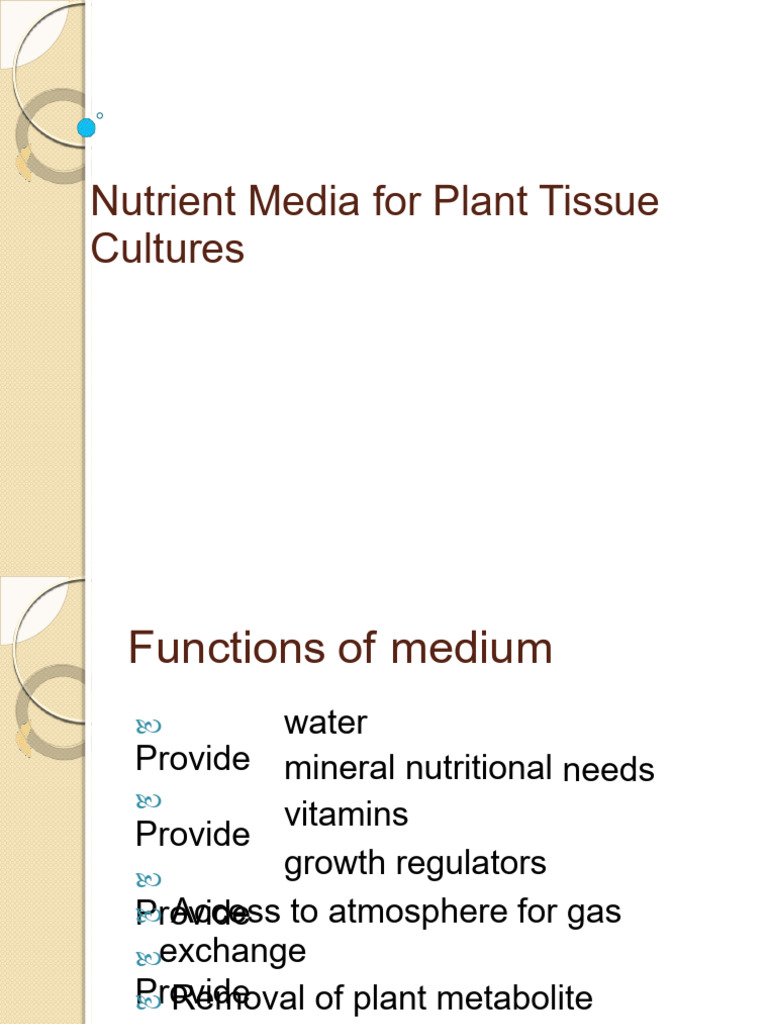 5 Tissue Culture Nutrient Media | PDF | Plant Hormone | Plant Nutrition