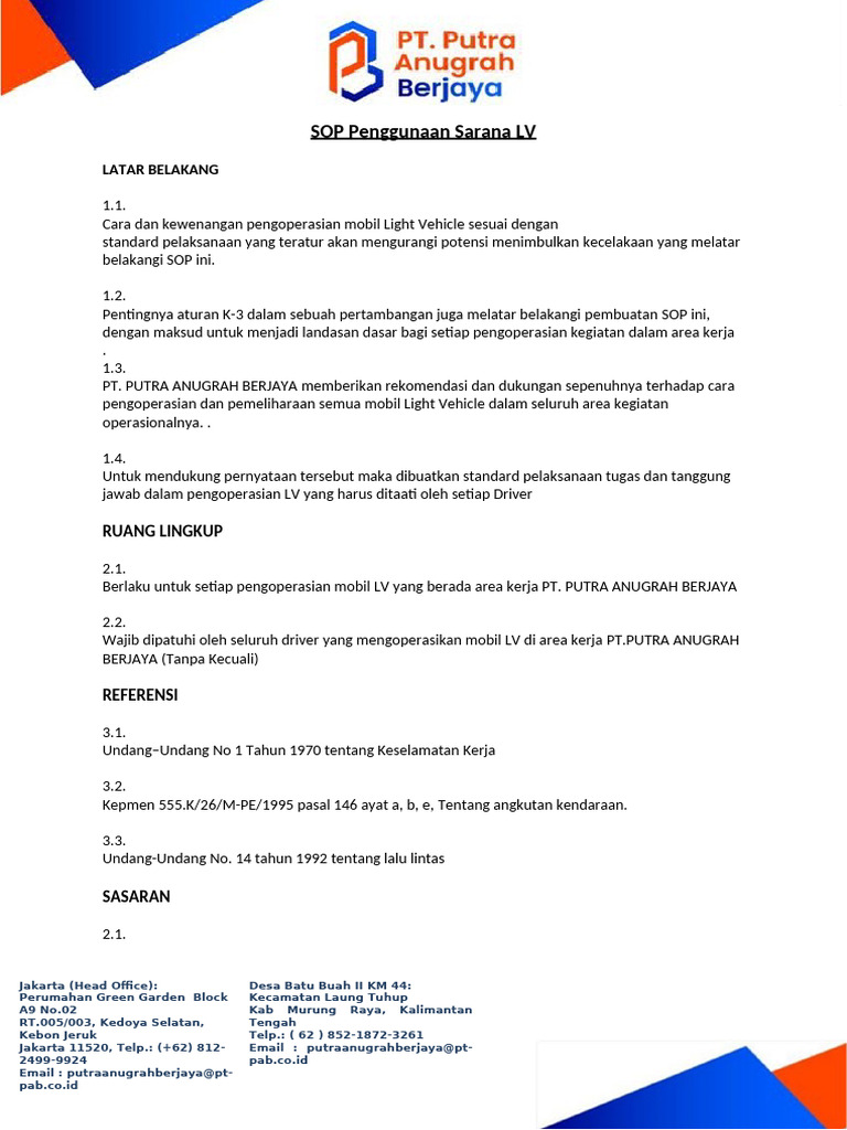 SOP Penggunaan Sarana LV | PDF