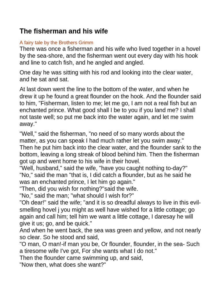 The Fisherman and His Wife: A Tale | PDF