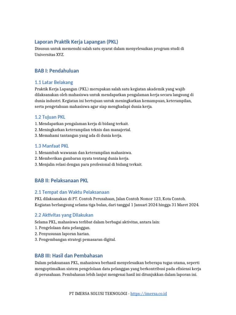 Laporan PKL Mahasiswa di PT Contoh | PDF