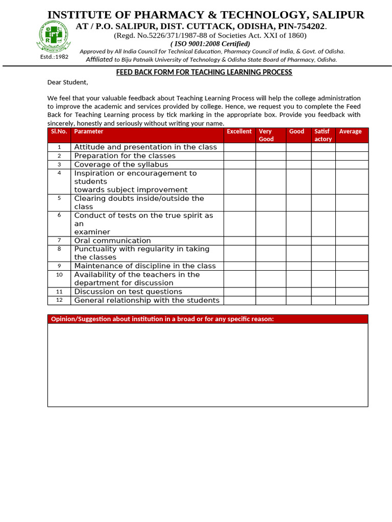 IPT-Feed-Back-Form | PDF | Learning