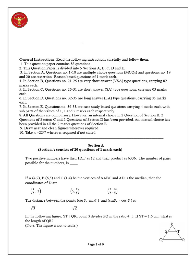 Class X Maths Standard Set 2 | PDF | Circle | Area