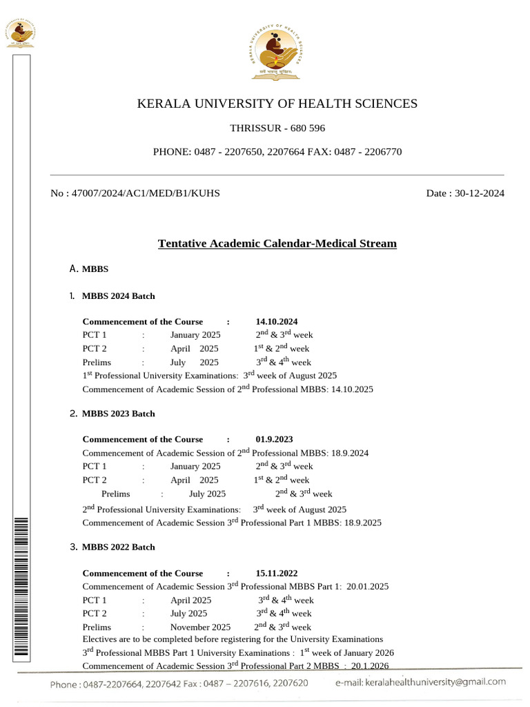 KUHS MBBS Exam Schedule 2025 | PDF | Qualifications | Science Education