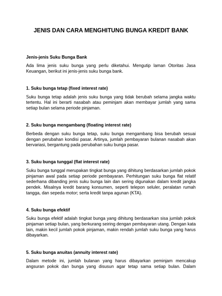 Cara Menghitung Suku Bunga Kredit Bank | PDF