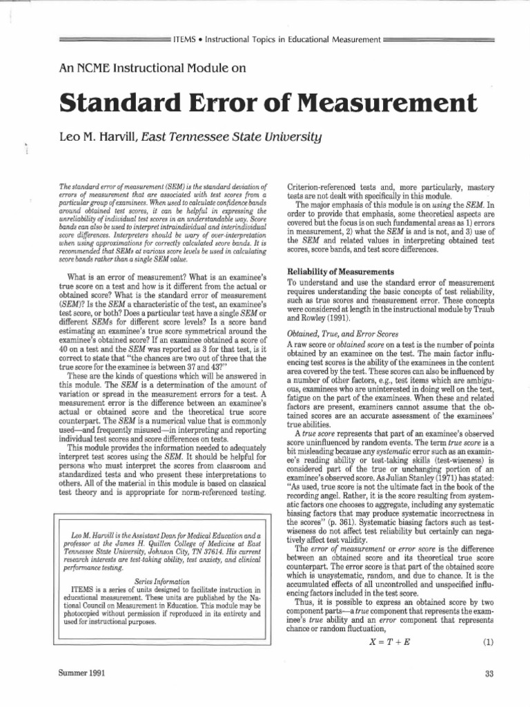1991 HARVILL Standard Error Measurement | PDF | Structural Equation Modeling | Variance