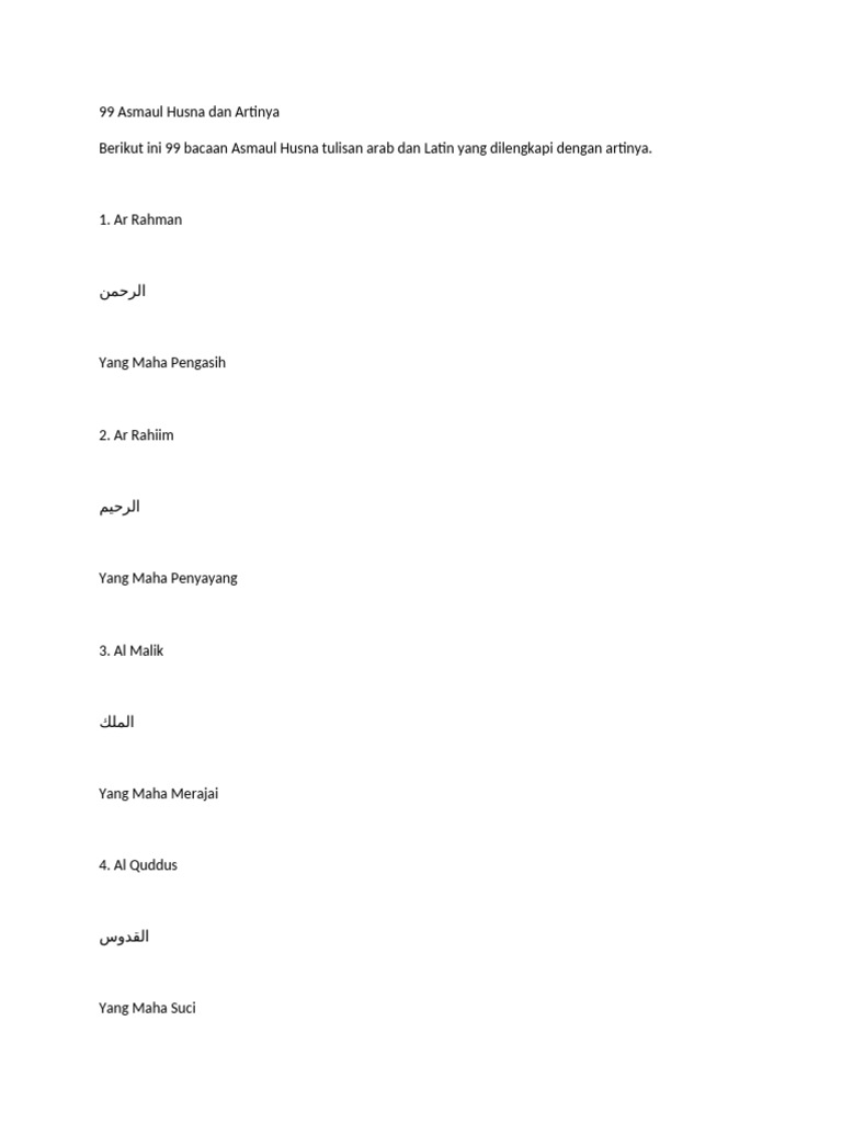 99 Asmaul Husna-WPS Oce | PDF