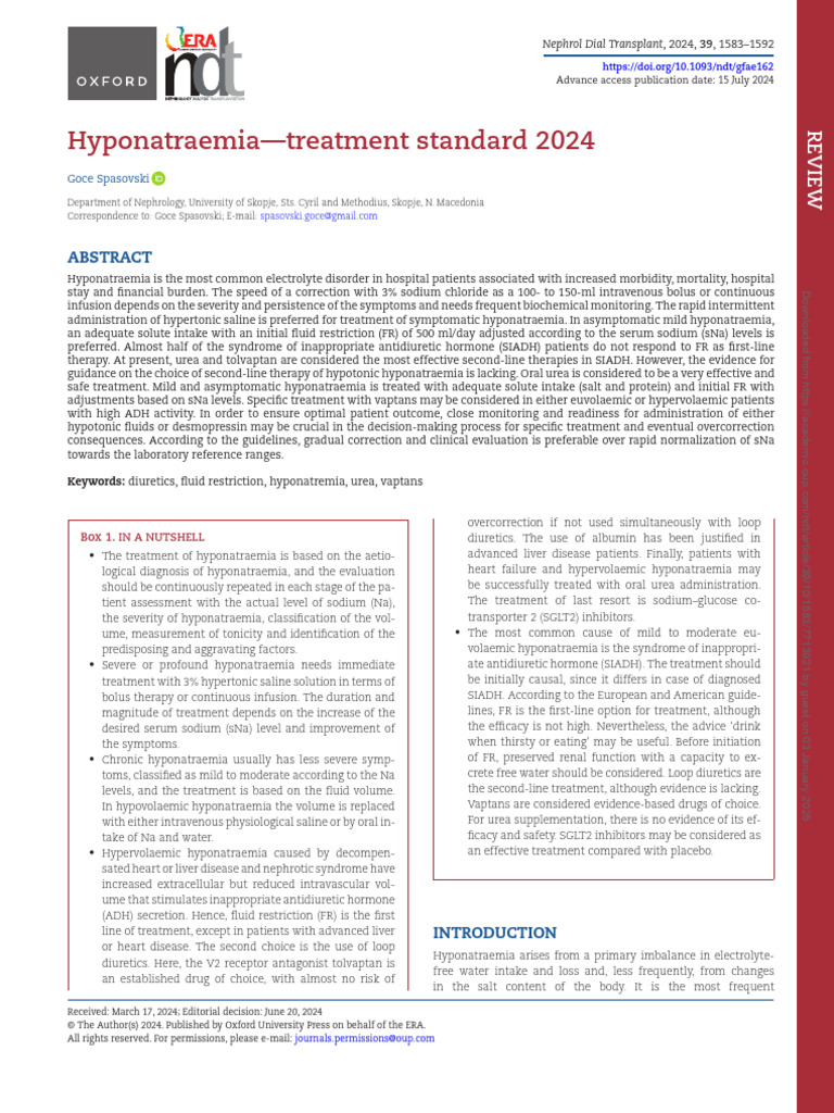 Hyponatremia | PDF | Clinical Medicine | Medical Specialties