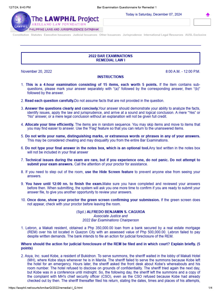 2022 Bar Exam Remedial Law Questions | PDF | Plea | Common Law