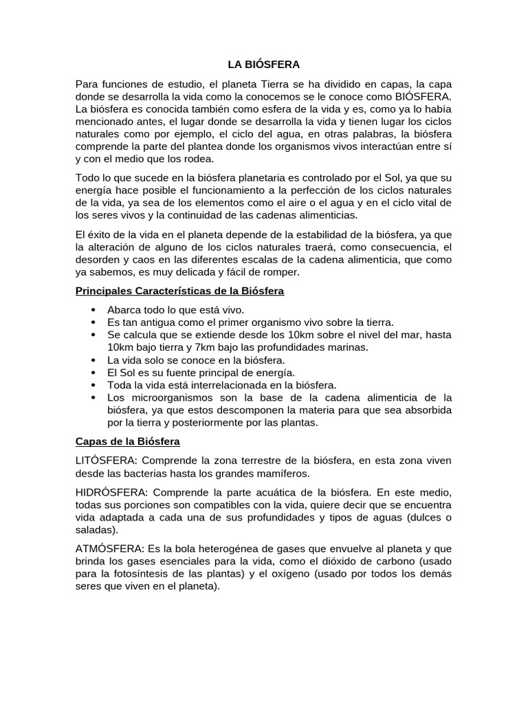 Características y Funciones de la Biósfera | PDF | Entorno natural | Vida