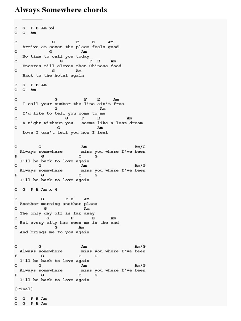 Always Somewhere chords | PDF