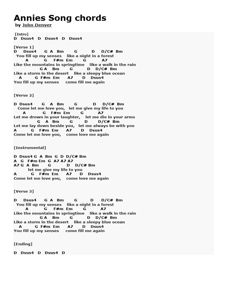 Annie's Song Chords and Lyrics | PDF