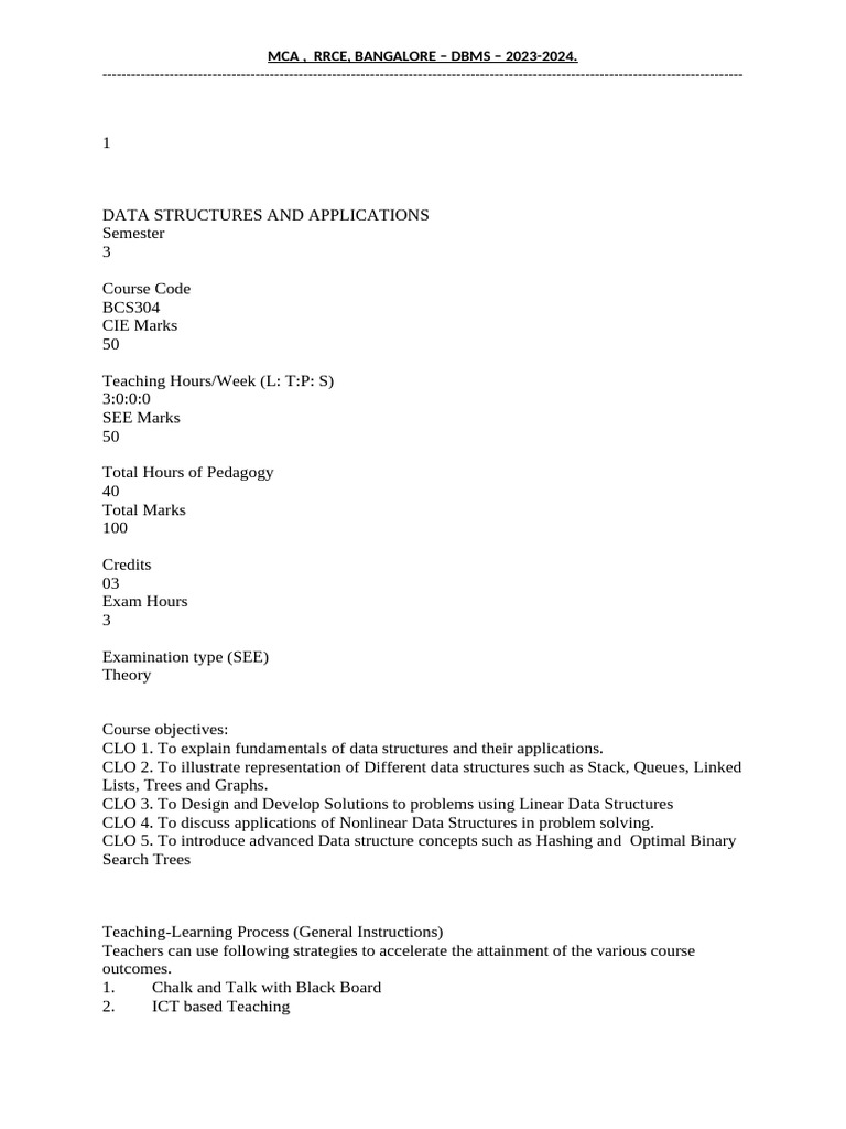 Data Structures and DBMS Course Overview | PDF | Relational Model | Databases