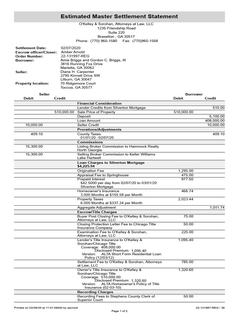 Master Settlement Statement_CDF (1) | PDF | Title Insurance | Insurance