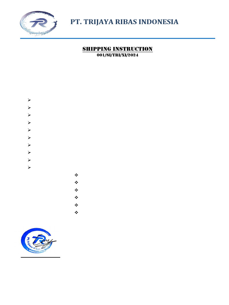 Shipment Instructions for PT. Trijaya | PDF