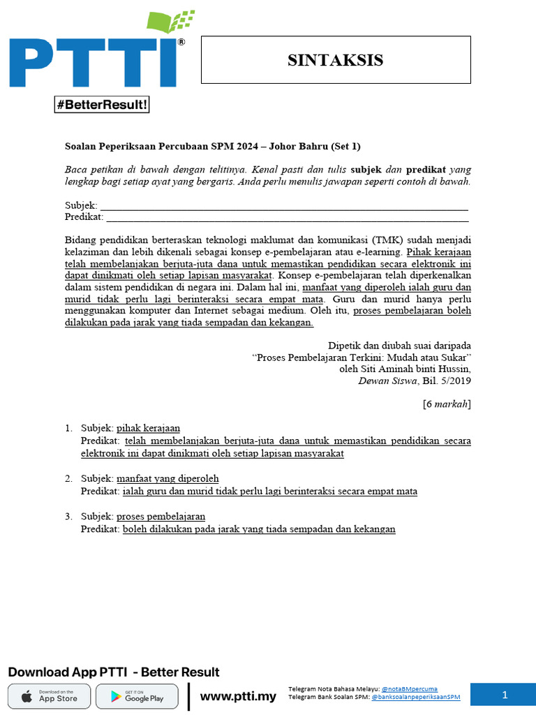 Jawaban Peperiksaan Percubaan SPM 2024 - Sintaksis | PDF