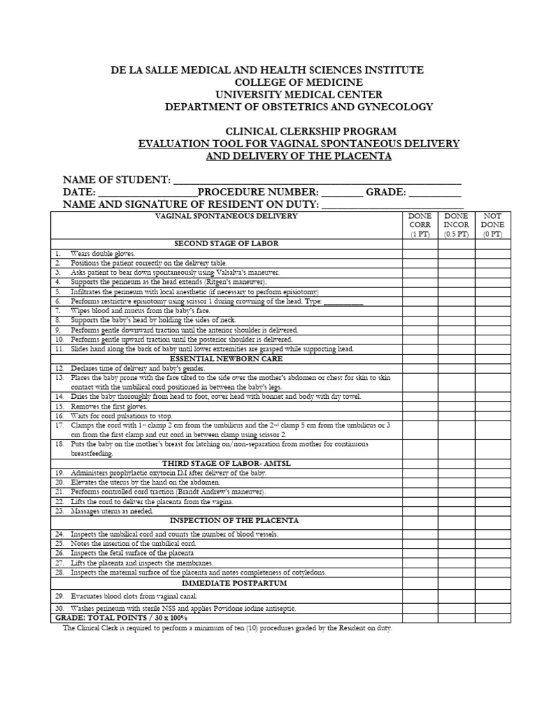 Eval Form - Vsd & Delivery of the Placenta_1 | PDF | Childbirth | Human ...