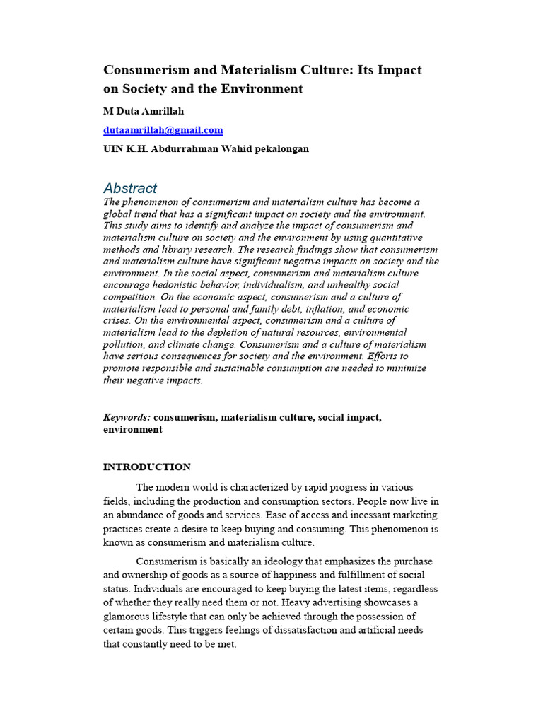 Consumerism and Materialism Culture Its Impact On Society and The Environment | PDF | Climate ...