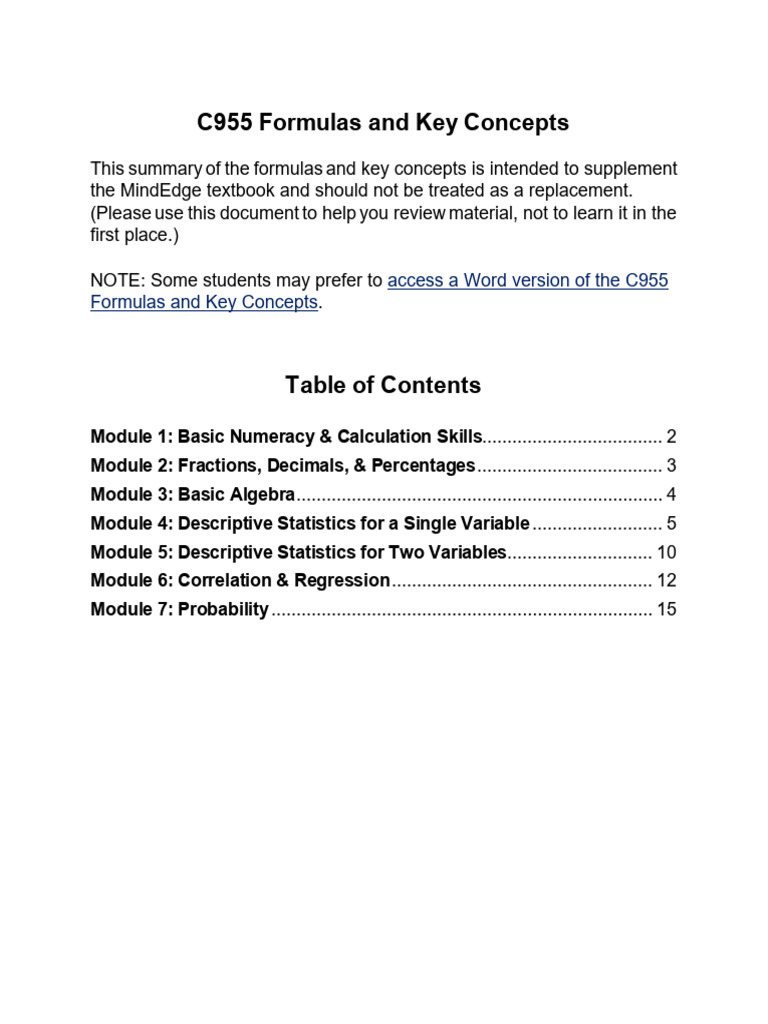 C955 Formulas and Key Concepts | PDF | Mode (Statistics) | Multiplication