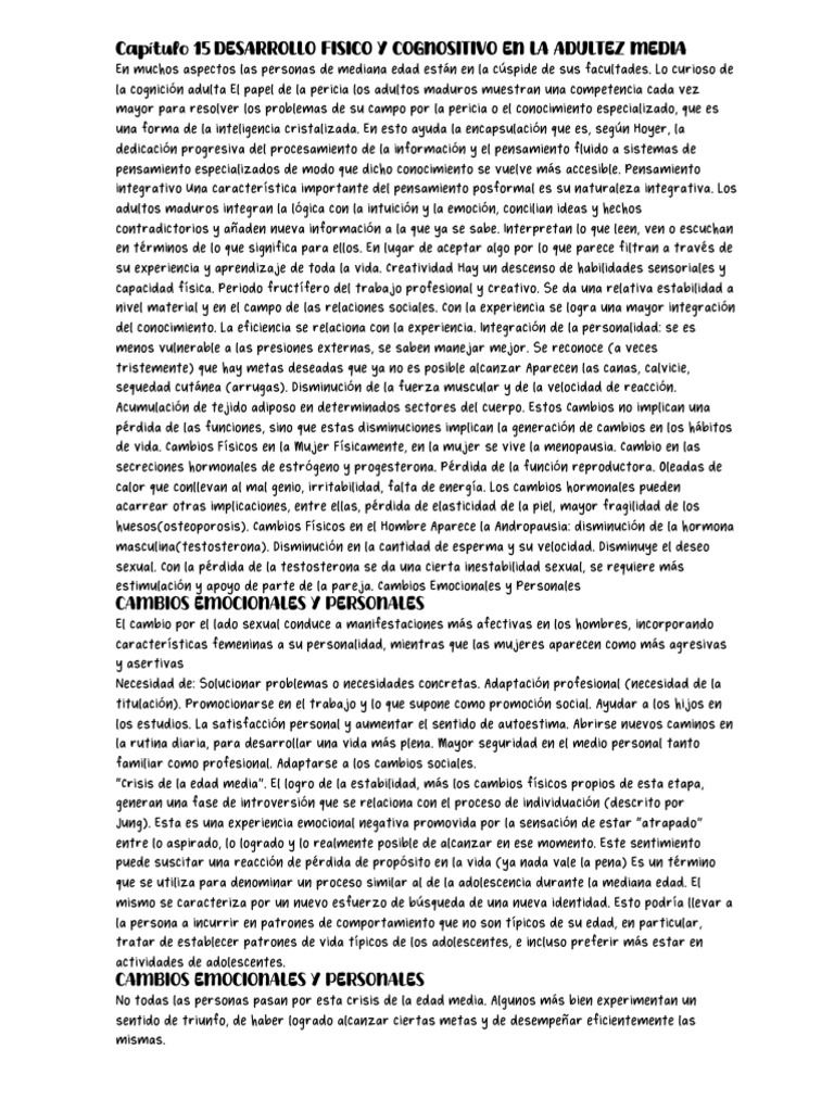 Capítulo 15 DESARROLLO FISICO Y COGNOSITIVO EN LA ADULTEZ MEDIA | PDF | Adultos | Pensamiento