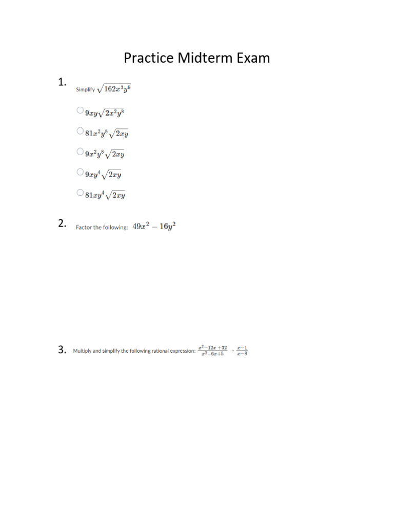 Math 1111 Practice Midterm Exam With Solutions | PDF