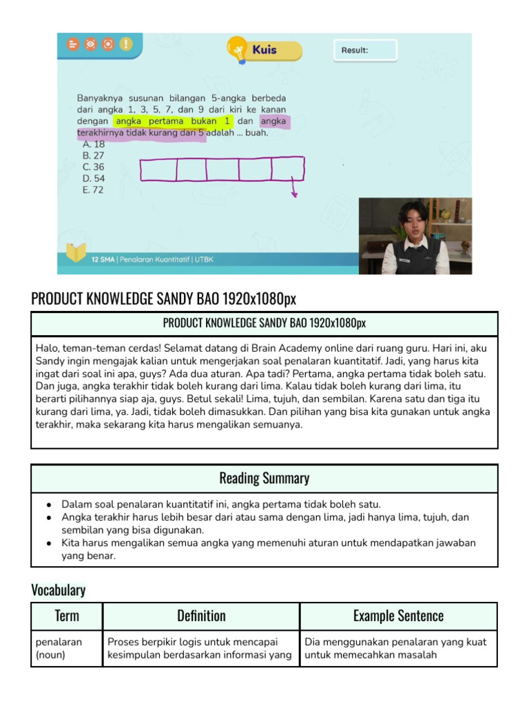 Product Knowledge Sandy Bao 1920x1080px - by Diffit (Printable) | PDF