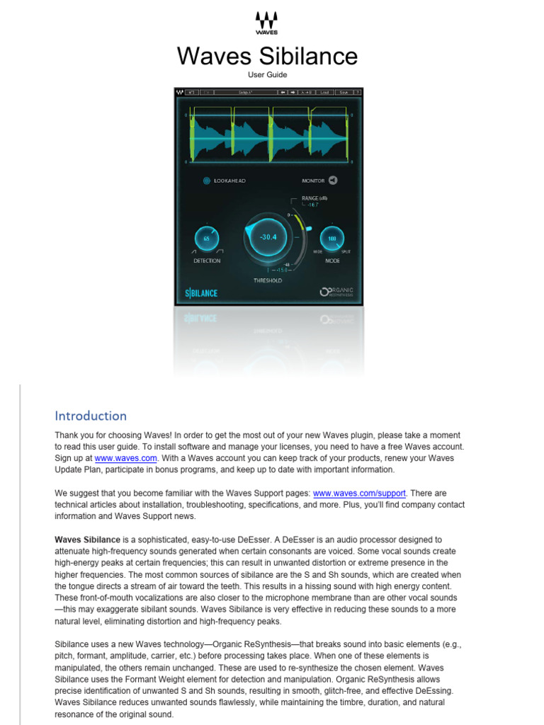 Waves Sibilance User Guide | PDF | Sound | Sampling (Signal Processing)