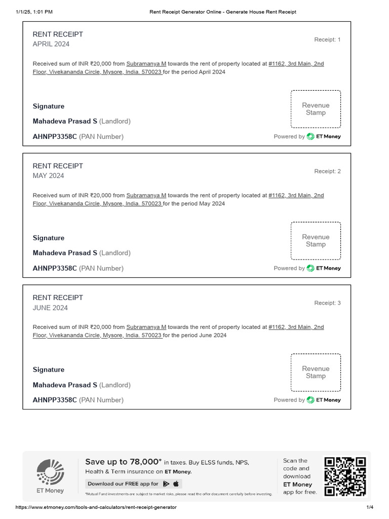 Rent Receipt Generator Online - Generate House Rent Receipt | PDF