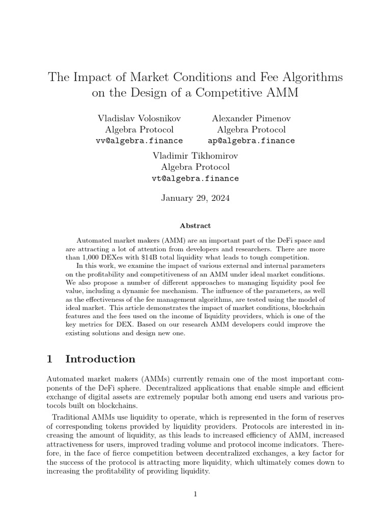 The Impact of Market Conditions and Fee Algorithms On The Design of A ...