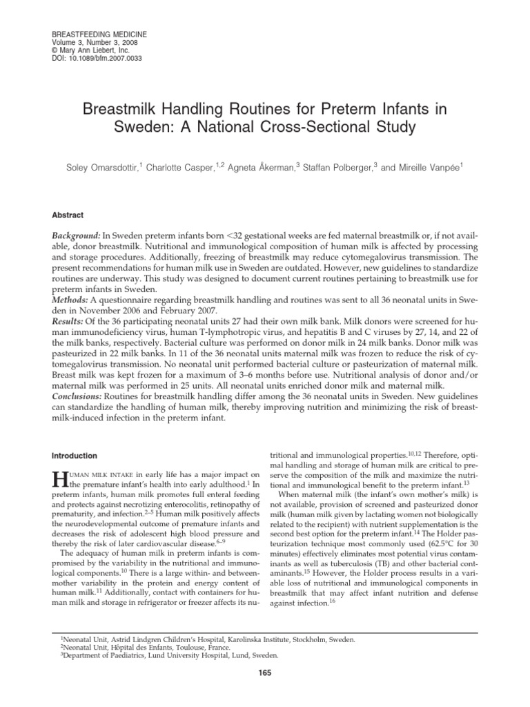 Breastmilk handling routines for preterm infants in sweden: a national ...