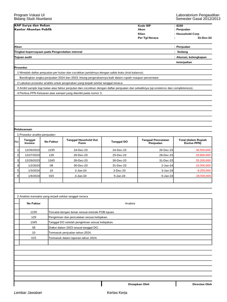 Modul Audit - Penjualan (Blank) | PDF