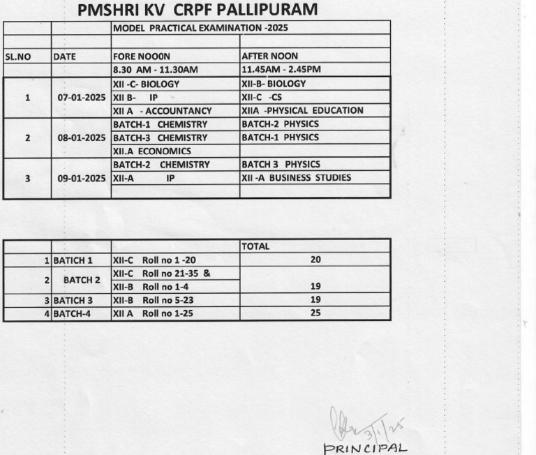 Class Xii - Model Practical Exam Time Table | PDF