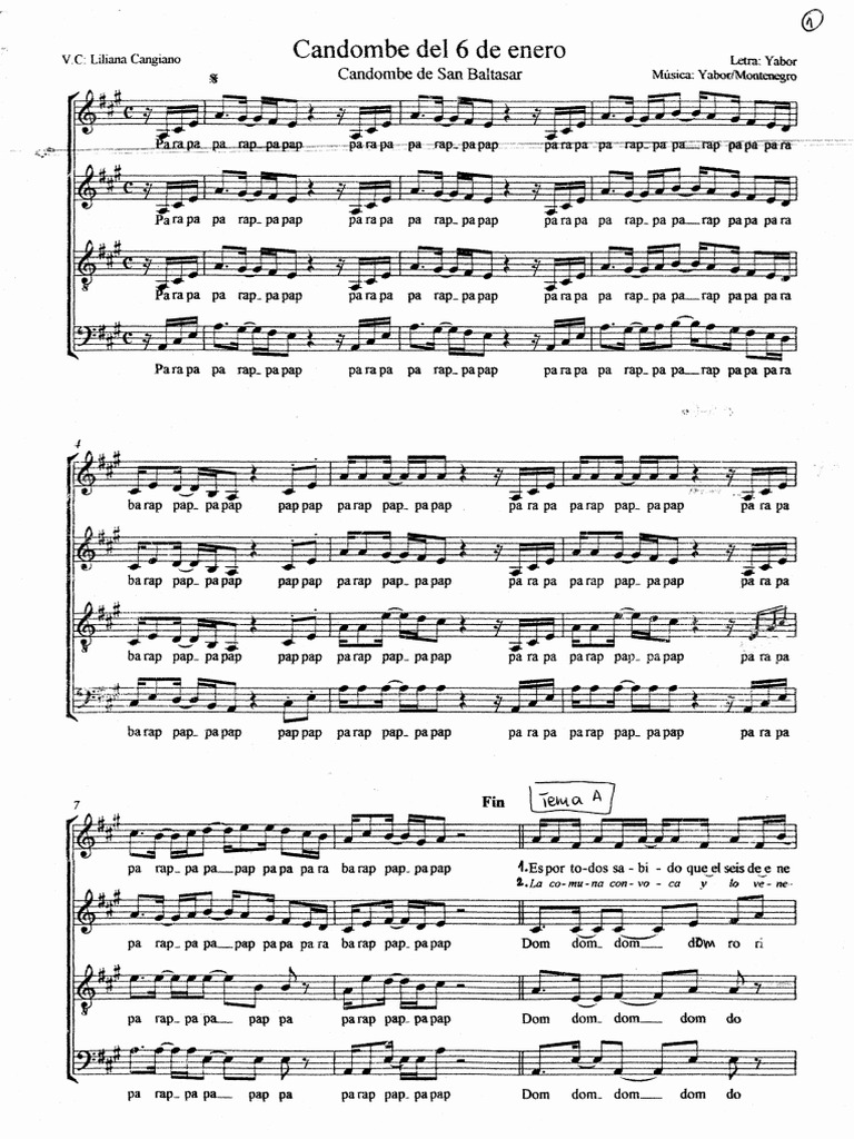 Candombe Del 6 de Enero - Arr Liliana Cangiano | PDF