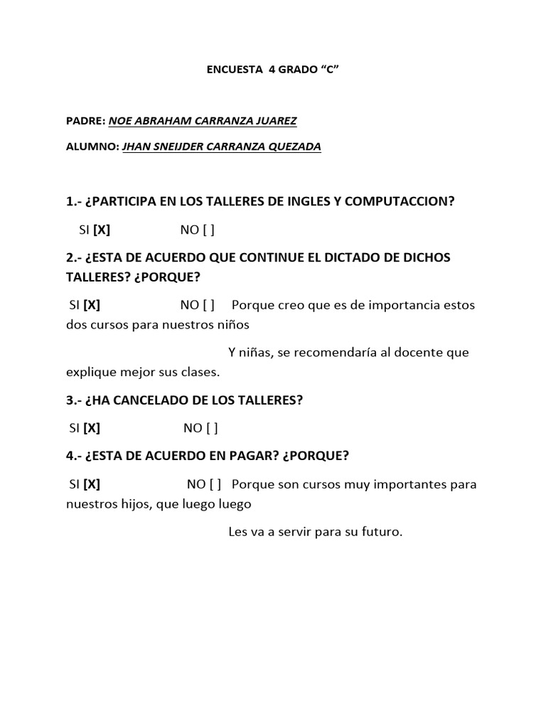 Encuesta 4 Grado | PDF