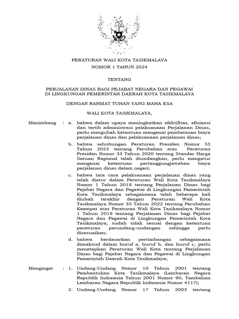 Aturan Perjalanan Dinas 2024 Tasikmalaya | PDF