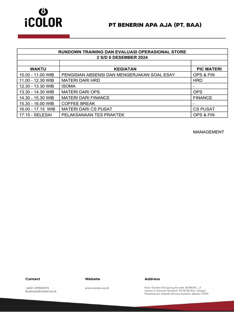 RUNDOWN TRAINING FRONTLINER DES 2024 | PDF