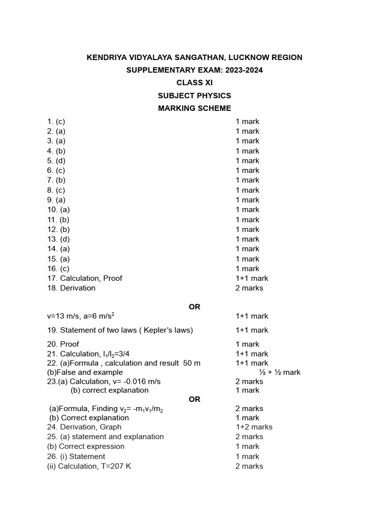 Class XI Physics Supplementary Exam 2023-24 | PDF | Expert | Learning