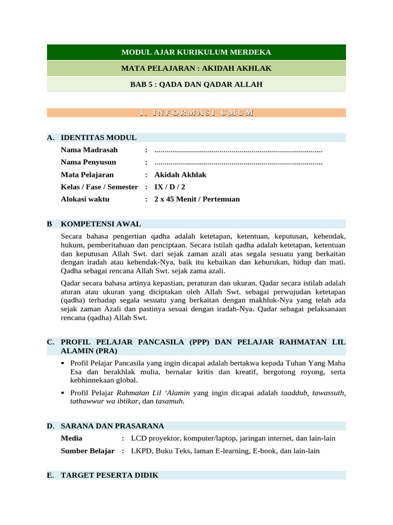 Modul Ajar Akidah Akhlak Kelas 9 Bab 5 | PDF Modul Ajar Akidah Akhlak Kelas 9 Bab 5 | PDF