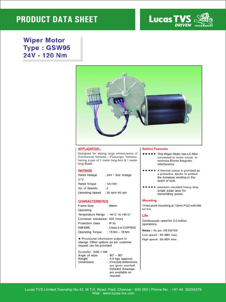 Lucas Tvs Wiper Motor | PDF